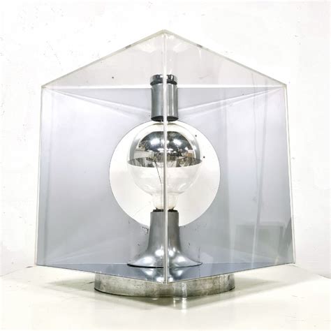 Space Age Plexiglass And Aluminum Square Table Lamp Italy 1960s 204518