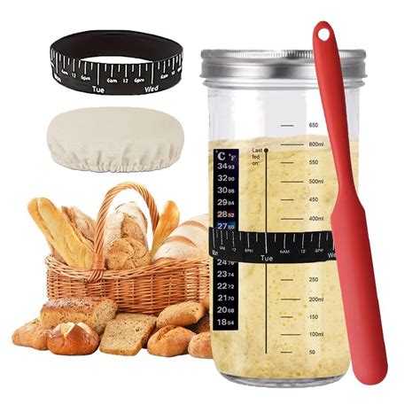 Sourdough Starter Jar Kit Lid Set 24oz 730ml Glass Round Jar With