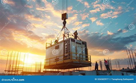 Crane Lifting And Delivering A Massive Commercial Air Conditioning Unit