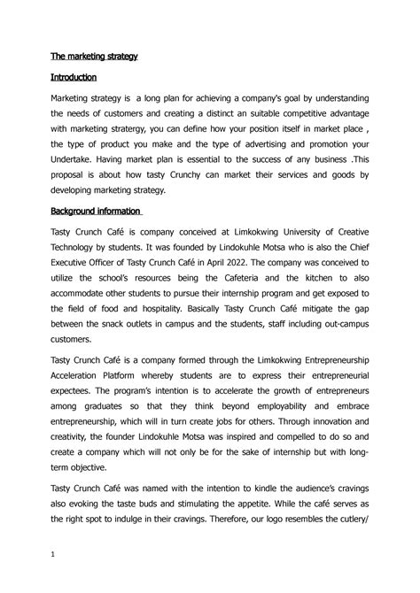 Business Proposal Assignment The Marketing Strategy Introduction