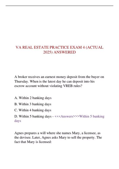 Va Real Estate Practice Exam 4 Actual 2025 Answered Va Real Estate