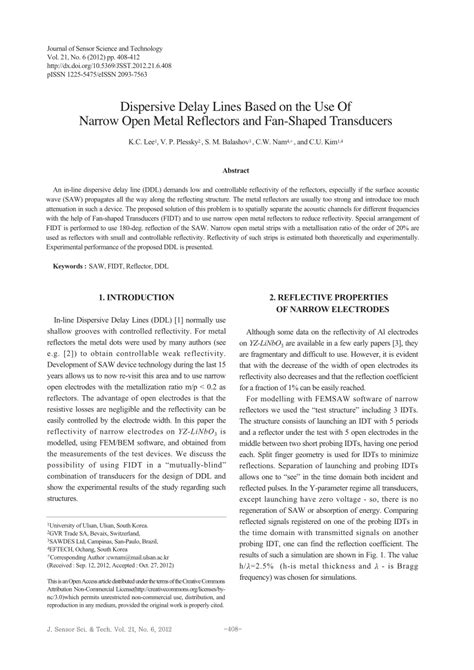 Pdf Dispersive Delay Lines Based On The Use Of Narrow Open Metal