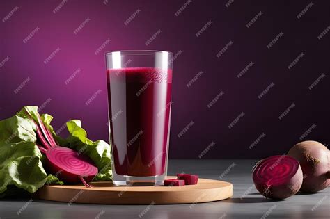 Glass Of Fresh Beetroot Juice With Fresh Beetroots On Dark Background