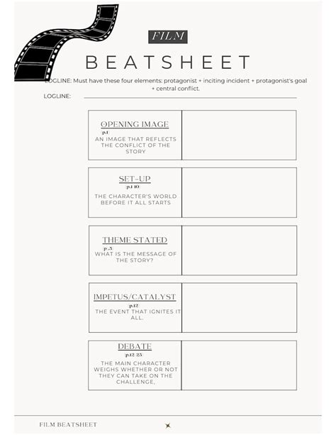 Film Beat Sheet Digital Screenwriting Outline Template Reusable Screenwriting Planner Etsy