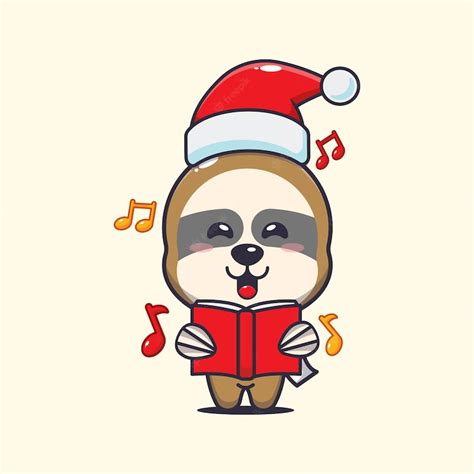 Premium Vector Cute Sloth Sing A Christmas Song Cute Christmas