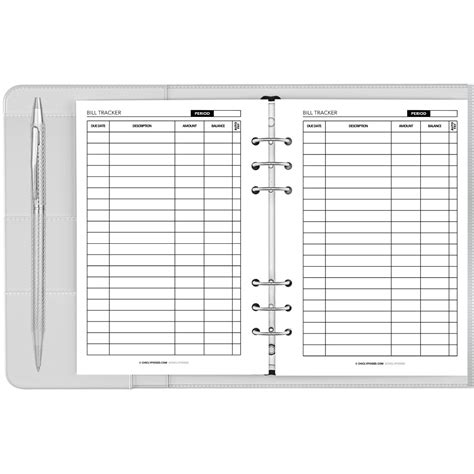 Variable Bill Tracker Printable Insert Chiclypoised