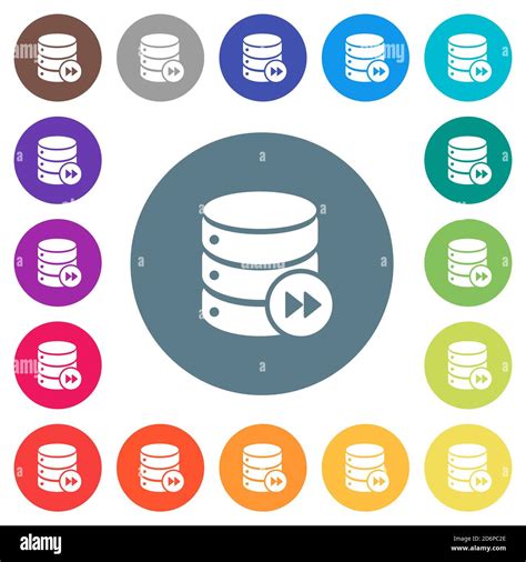 database macro fast forward flat white icons on round color backgrounds