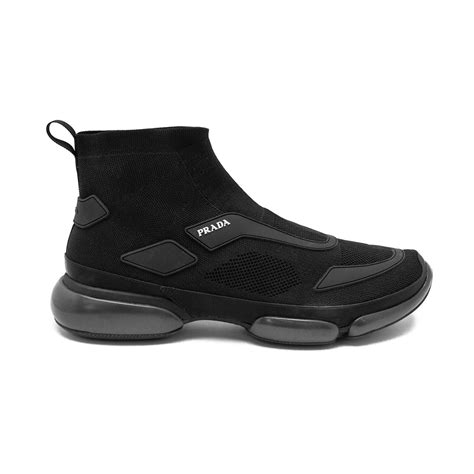 Prada Mens Knit Fabric High Top Cloudbust Sneaker Shoes Black