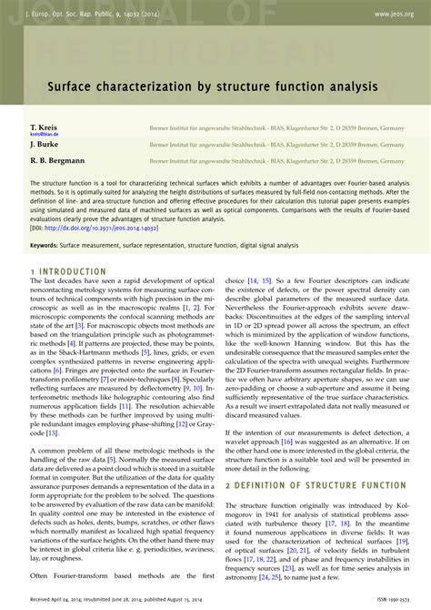Pdf Surface Characterization By Structure Function Analysis