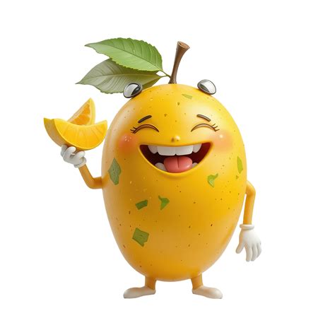 Happy Animated Passion Fruit Character Holding Slice Isolated On