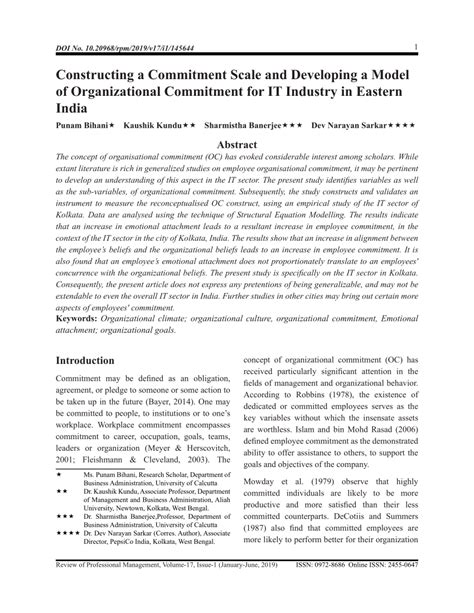 Pdf Constructing A Commitment Scale And Developing A Model Of Organizational Commitment For It