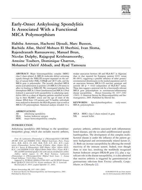 Pdf Early Onset Ankylosing Spondylitis Is Associated With A Functional Mica Polymorphism