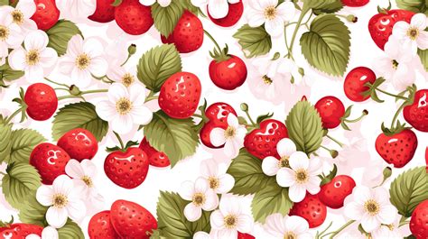 充滿活力的夏季無縫圖案櫻桃草莓花新鮮莓果 樱桃背景 樱桃图案 紡織品設計背景圖片和桌布免費下載