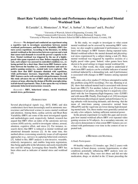 Pdf Heart Rate Variability Analysis And Performance During A Repeated Mental Workload Task
