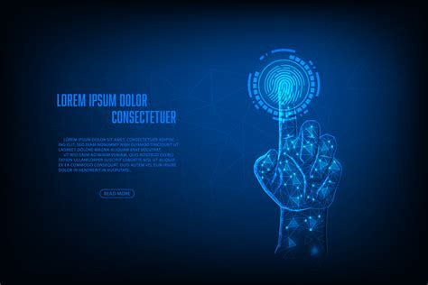 Vector Pointing Wireframe Hand Scan Fingerprint Cyber Security Concept