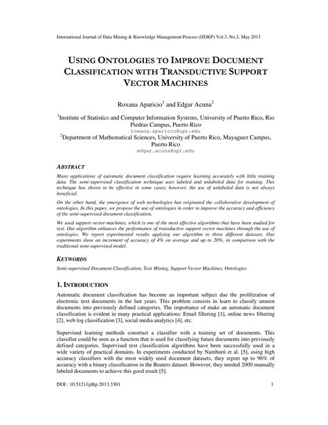 Using Ontologies To Improve Document Classification With Transductive Support Vector Machines