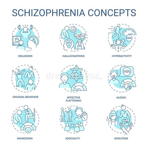 Schizophrenia Disorder Soft Blue Concept Icons Stock Vector