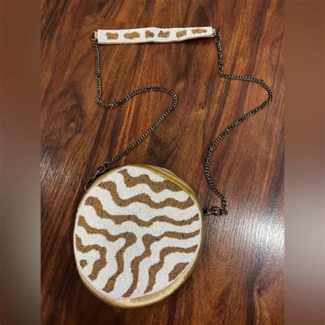 Bags Gold And White Beaded Crossbody Bag With Chain Strap Poshmark