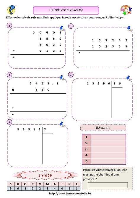 Calculs écrits Codés 5 Et 6 La Maison En Folie