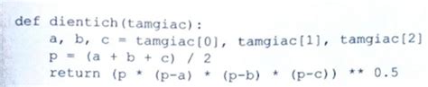 Thực hiện bài tập lớn về lập trình Python xử lí Tam giác với các yêu cầu sau Dữ liệu đầu vào