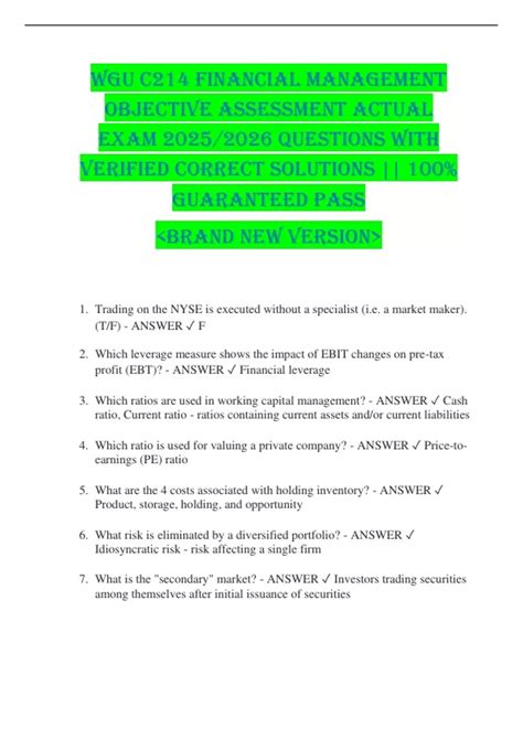 Wgu C214 Financial Management Objective Assessment Actual Exam 2025