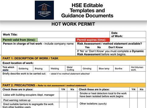 Editable Hot Work Permit Form Hse Welding And Cutting Template Digital