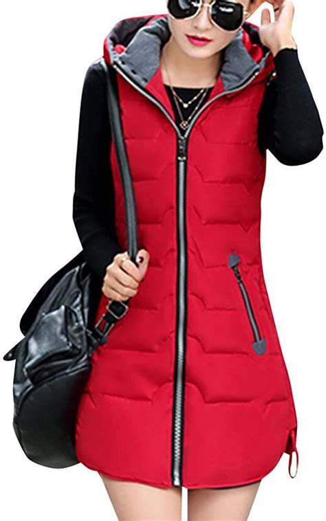 Mujer Chaleco Sin Mangas Abrigos Con Capucha Pluma Acolchado De Invierno Rojo S Amazones Ropa