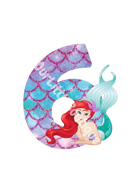 Printable Little Mermaid 6th Birthday Cake Topper Digital Download