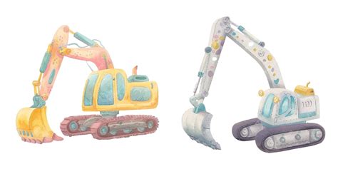 Premium Vector Cute Excavator Watercolour Vector Illustration 8