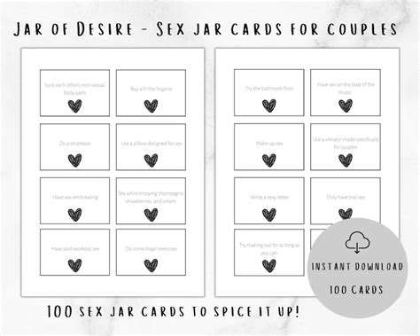 Jar Of Desire Sex Jar Cards For Couples Intimacy Game Printable 100