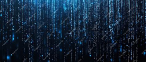 Blue Binary Code Raining Down A Dark Background Premium Ai Generated