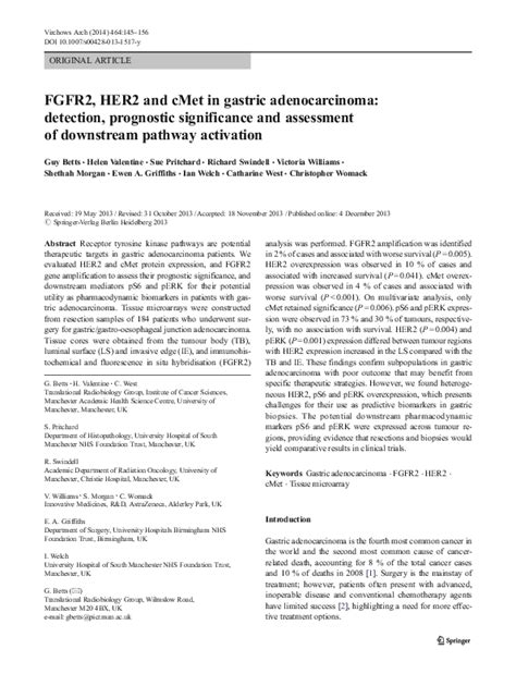 Pdf Fgfr2 Her2 And Cmet In Gastric Adenocarcinoma Detection