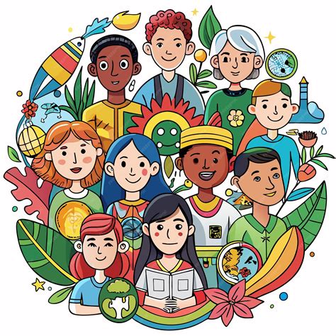 Diverso Grupo De Personajes De Dibujos Animados Con Elementos Coloridos