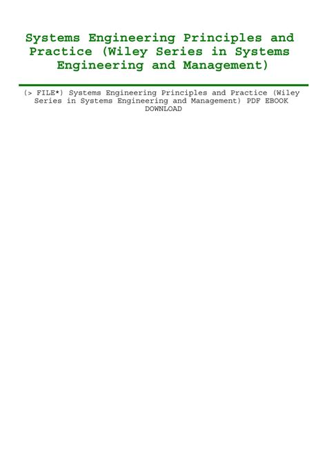 Pdf File Systems Engineering Principles And Practice Wiley Series In Systems Engineering