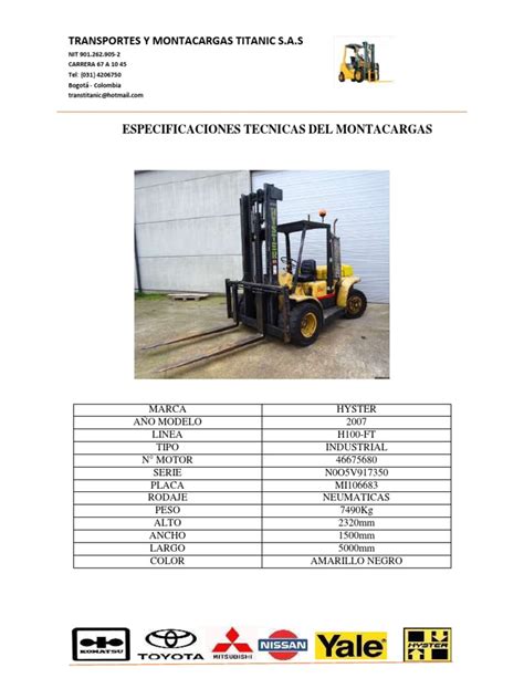 Ficha Técnica Montacargas Hyster H100 Ft Pdf