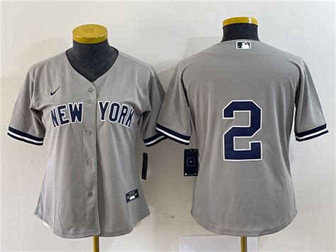 New York Yankees 2 Derek Jeter Womens Gray Without Name Cool Base