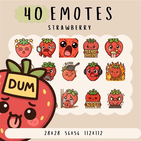 Cute Kawaii Strawberry Emote Bundle Twitch Youtube Discord Emotes