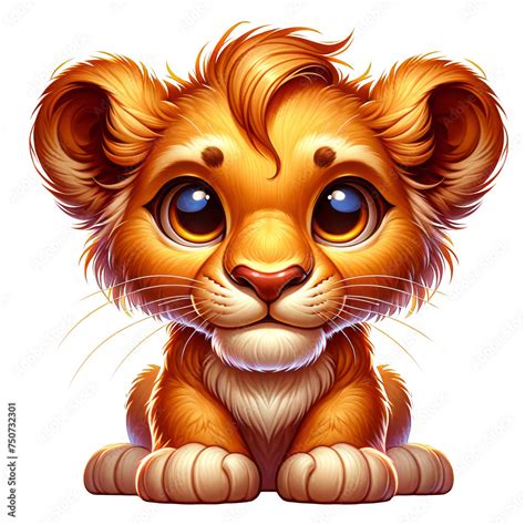 Cute Lion Cub Emoji Design Front Facing Portrait Cartoon Concept