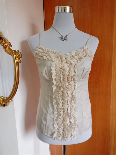 Japan Ootd Cute Sexy See Through Top Sleeveless Blouse Cream Womens