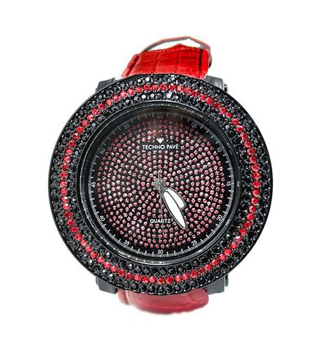 Mens Big Heavy Clubbing Watch 58mm 14mm Case Red And Black Cz Bezel