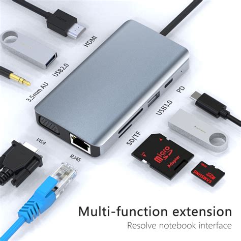 In USB C Docking Station Type C HUB USB HDMI K VGA Rj MM Audio SD TF Card Rader Type