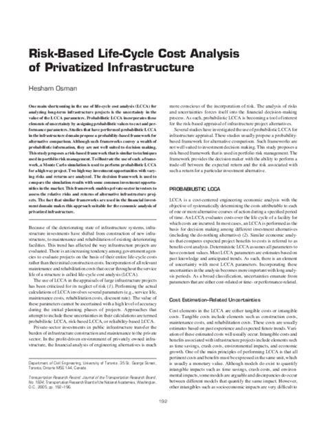 Pdf Risk Based Life Cycle Cost Analysis Of Privatized Infrastructure
