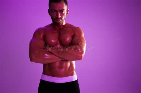 Man Athletic Body Bodybuilder In Briefs With Nude Torso Abs Full Length