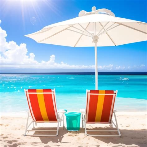 Duas Cadeiras Na Praia Com Um Guarda Sol E O Sol Brilhando Sobre Elas