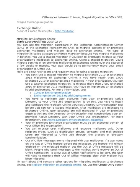 Differences Between Cutover And Staged Migration Pdf Microsoft