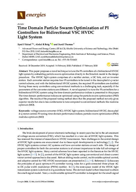 pdf time domain particle swarm optimization of pi controllers for