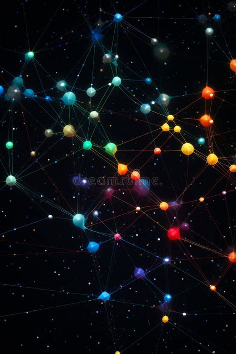 Black Background With Bunch Of Colorful Dots And Lines Generative Ai Stock Illustration