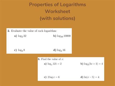 Properties Of Logarithms Worksheet With Solutions Teaching