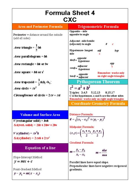 Csec Maths Revision Sheet Pdf Triangle Circle
