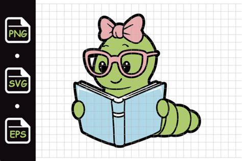 Cute Bookworm Reading A Book Cartoon Graphic By Lalamooo · Creative Fabrica